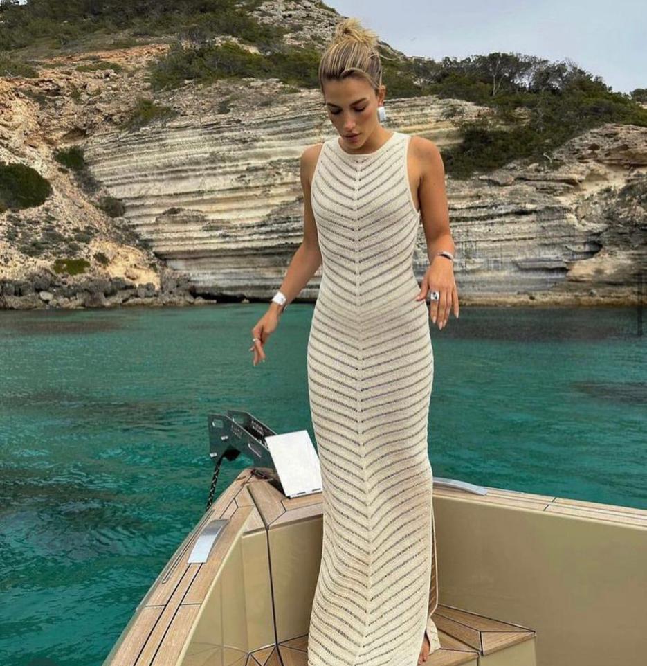 Дълга плетена плажна рокля – екрю - Pink Angel