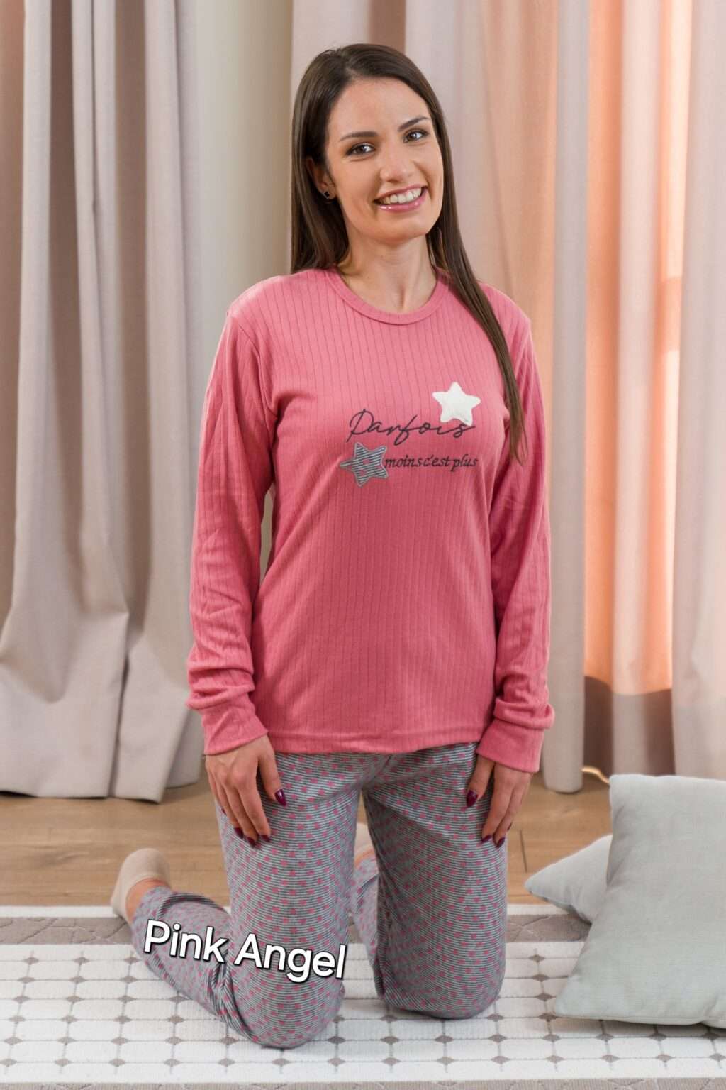 Дамска плътна пижама – пепел от рози – Pink Angel